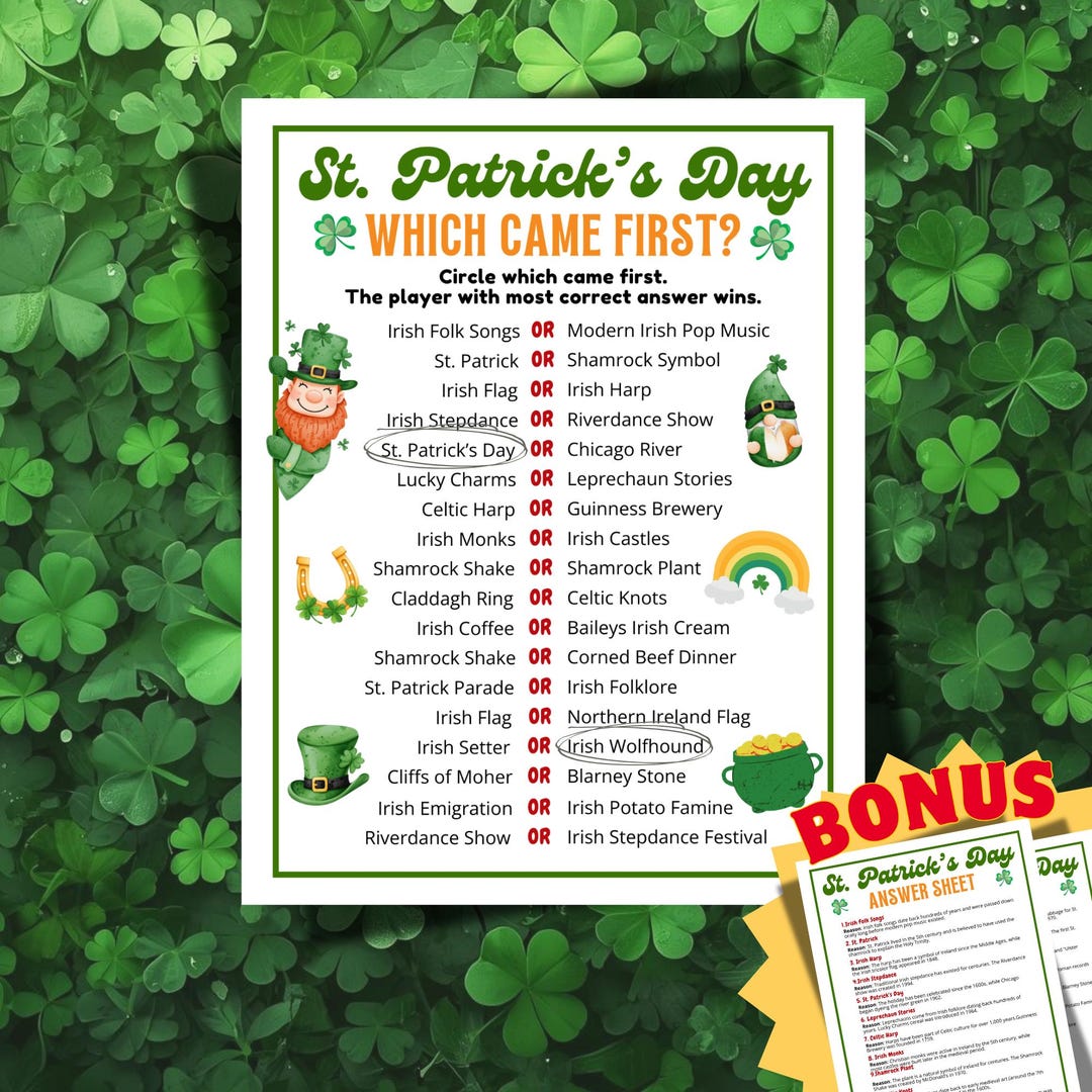 St Patrick’s Day Which Came First Trivia Game, Irish Holiday Party Game ...