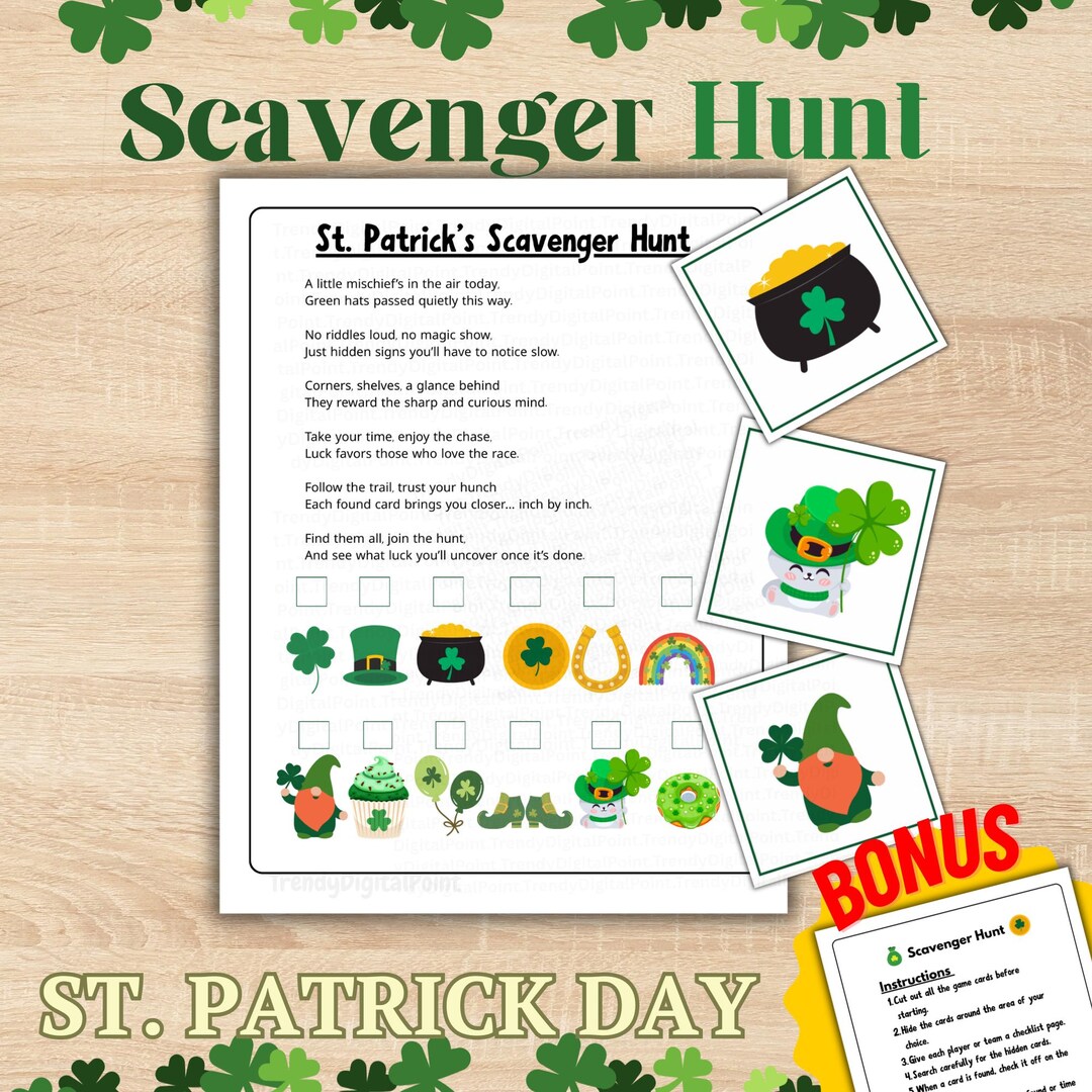 Leprechaun Scavenger Hunt Game Printable, St Patrick’s Day Treasure ...