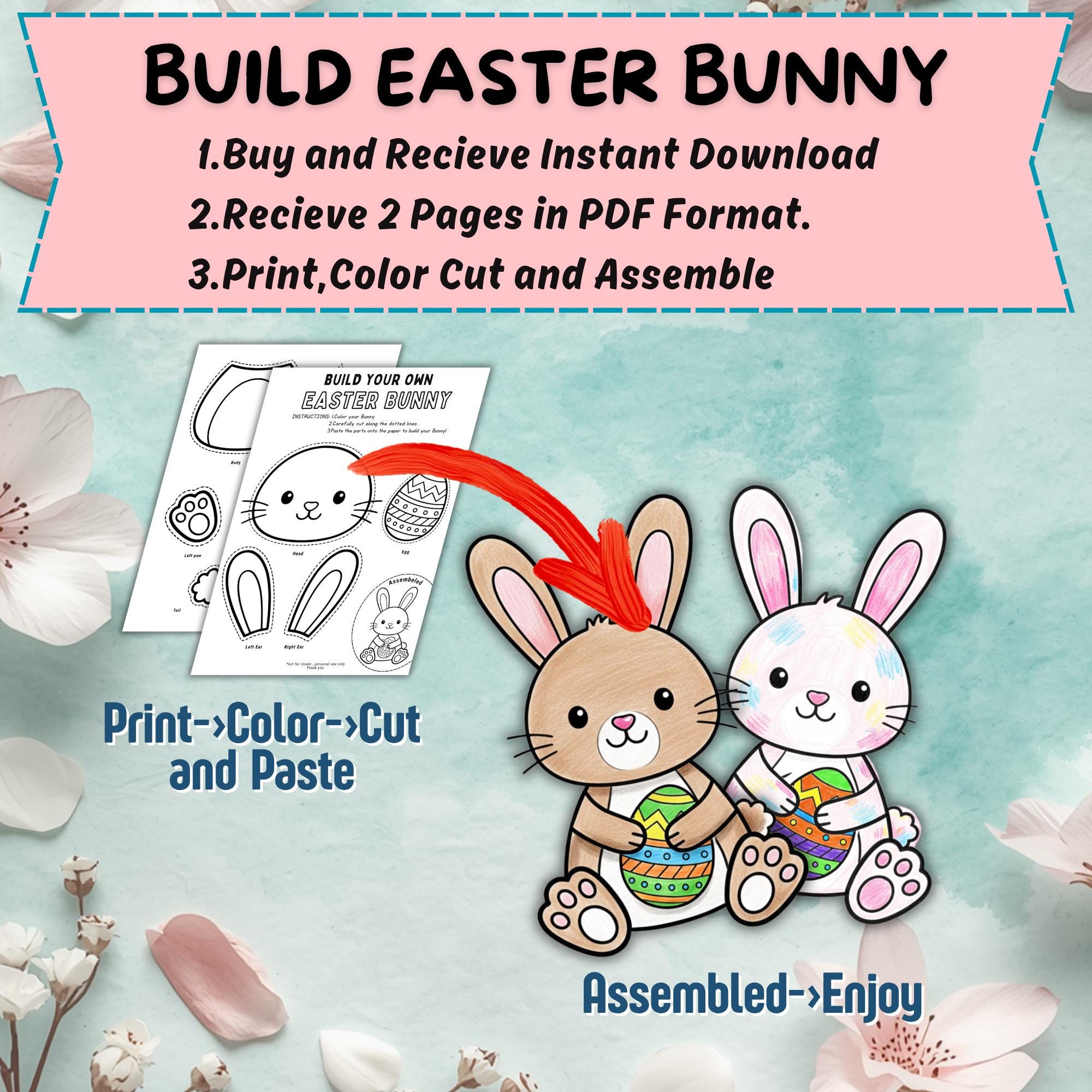 Easter Bunny Craft Printable, Build a Bunny Cut and Paste Activity ...