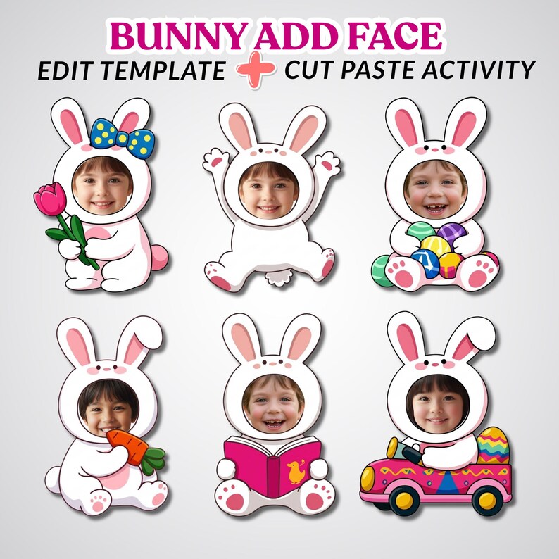 Easter Bunny Add Face Printable, Editable Canva Bunny Craft, Bulletin ...