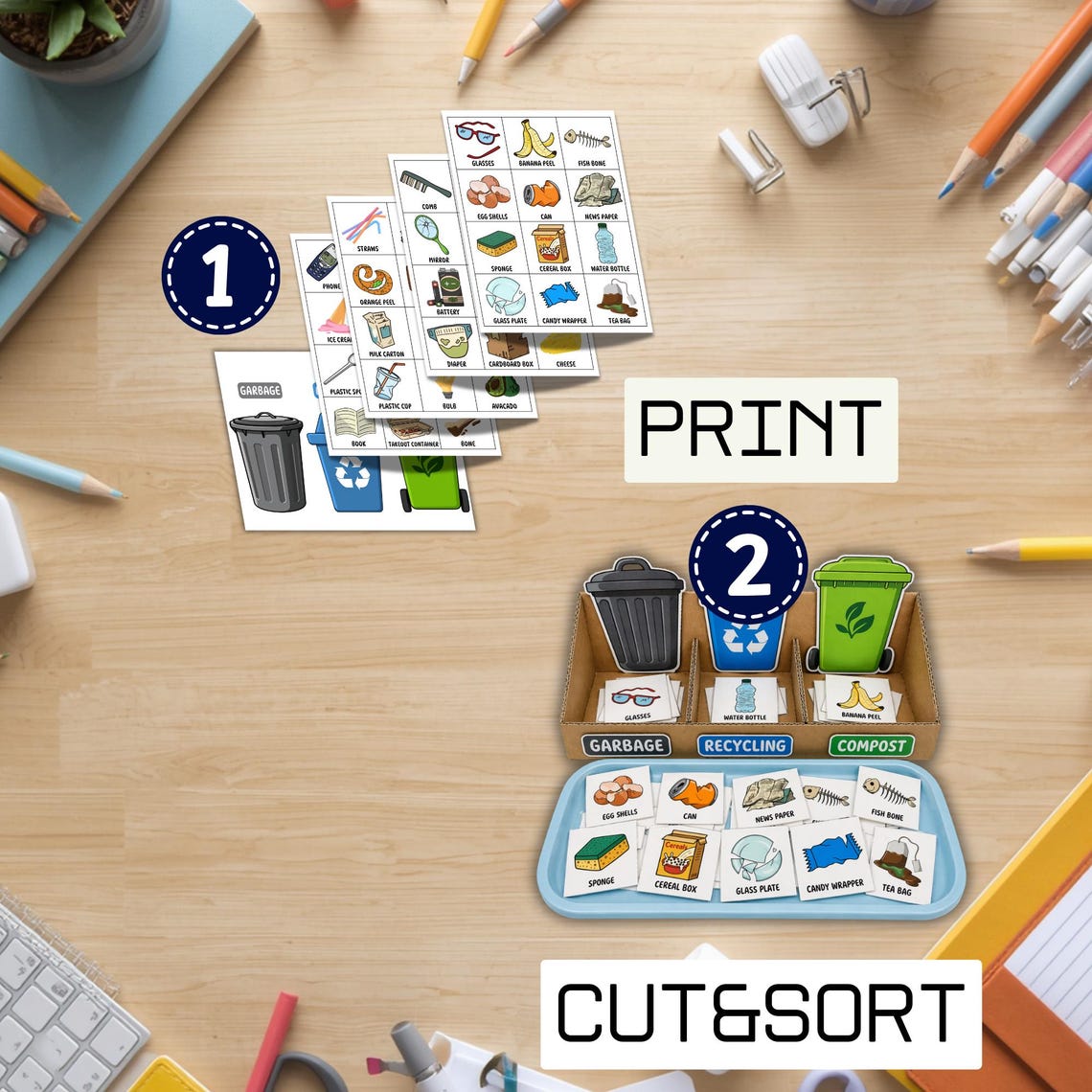 Waste Sorting Activity Printable, Montessori Earth Day Game for Kids ...