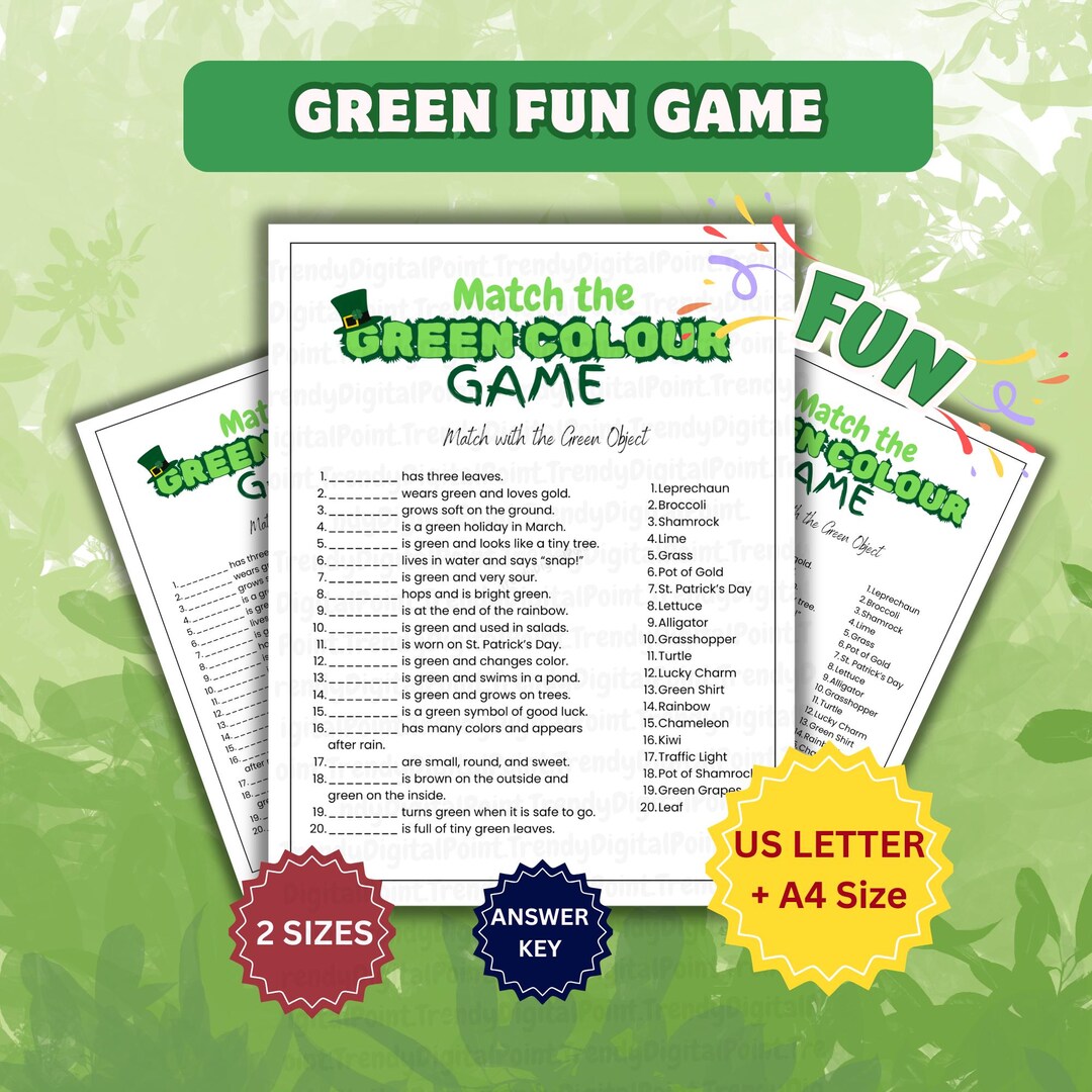 St Patrick’s Day Green Trivia Game Printable, Match the Green Quiz With ...