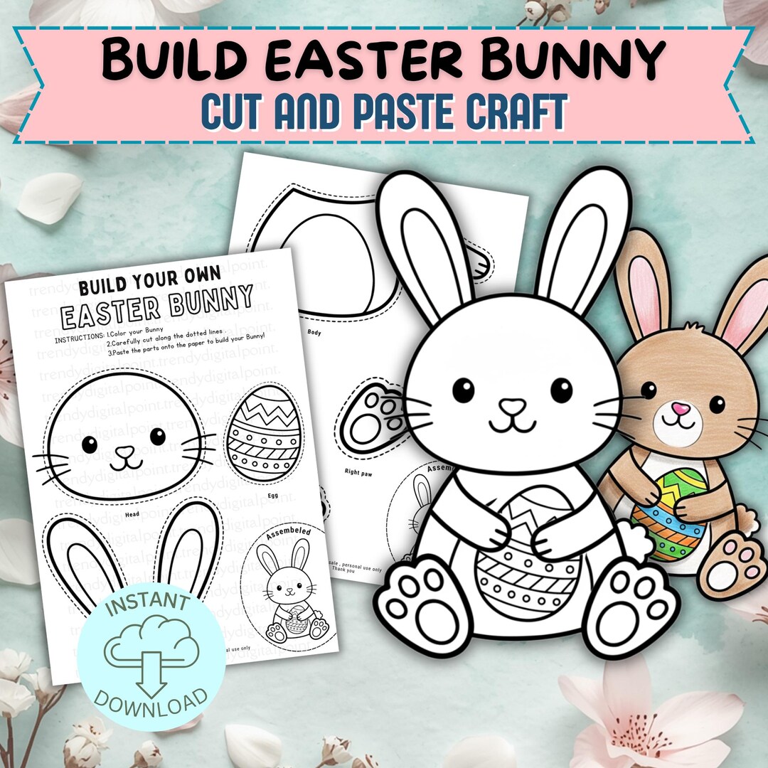Easter Bunny Craft Printable, Build a Bunny Cut and Paste Activity ...