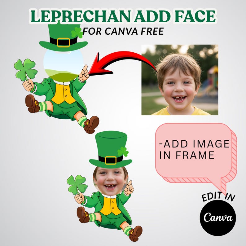 St Patrick’s Day Leprechaun Add Face Activity, Canva Editable Bulletin ...