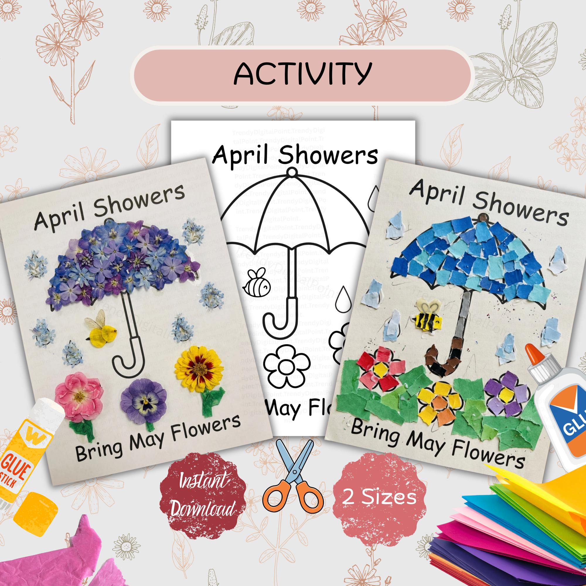Spring Torn Paper Craft Printable, April Showers May Flowers Kids ...