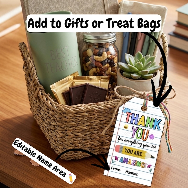 Teacher Appreciation Gift Tags Printable, Editable Thank You Teacher ...