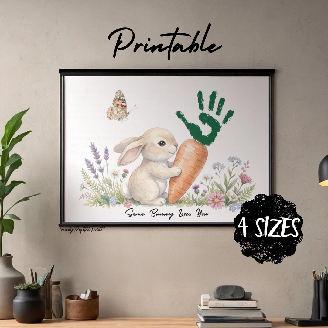 Easter Bunny Carrot Handprint Craft Printable, Bunny Loves You Keepsake ...