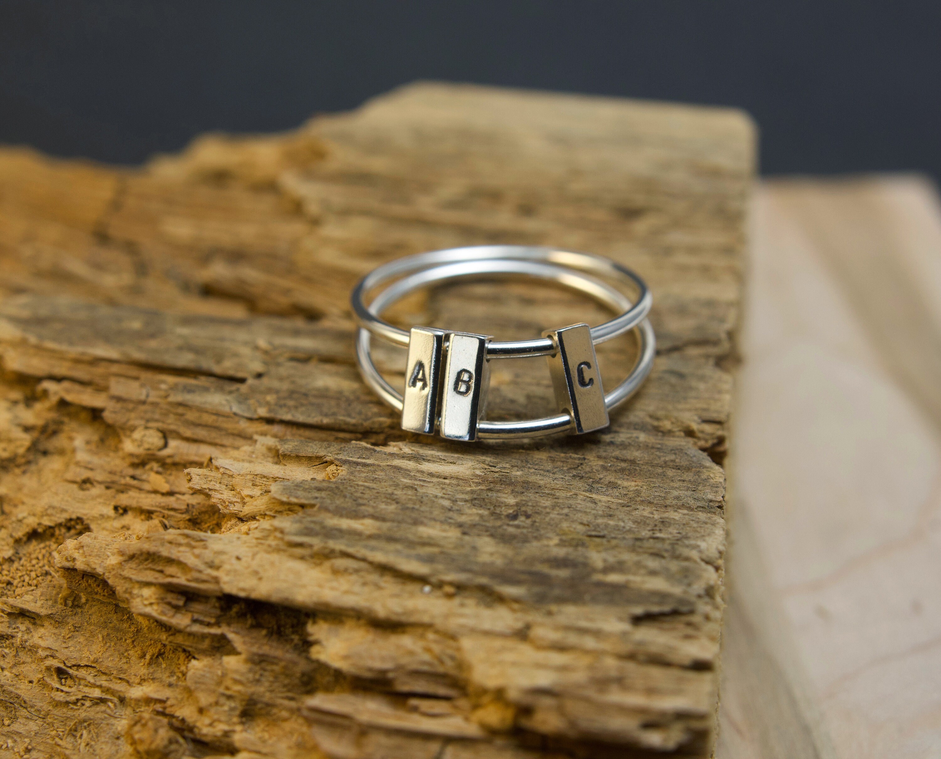 Fidget Three Bars Double Rings Stamped Sterling Silver | Etsy