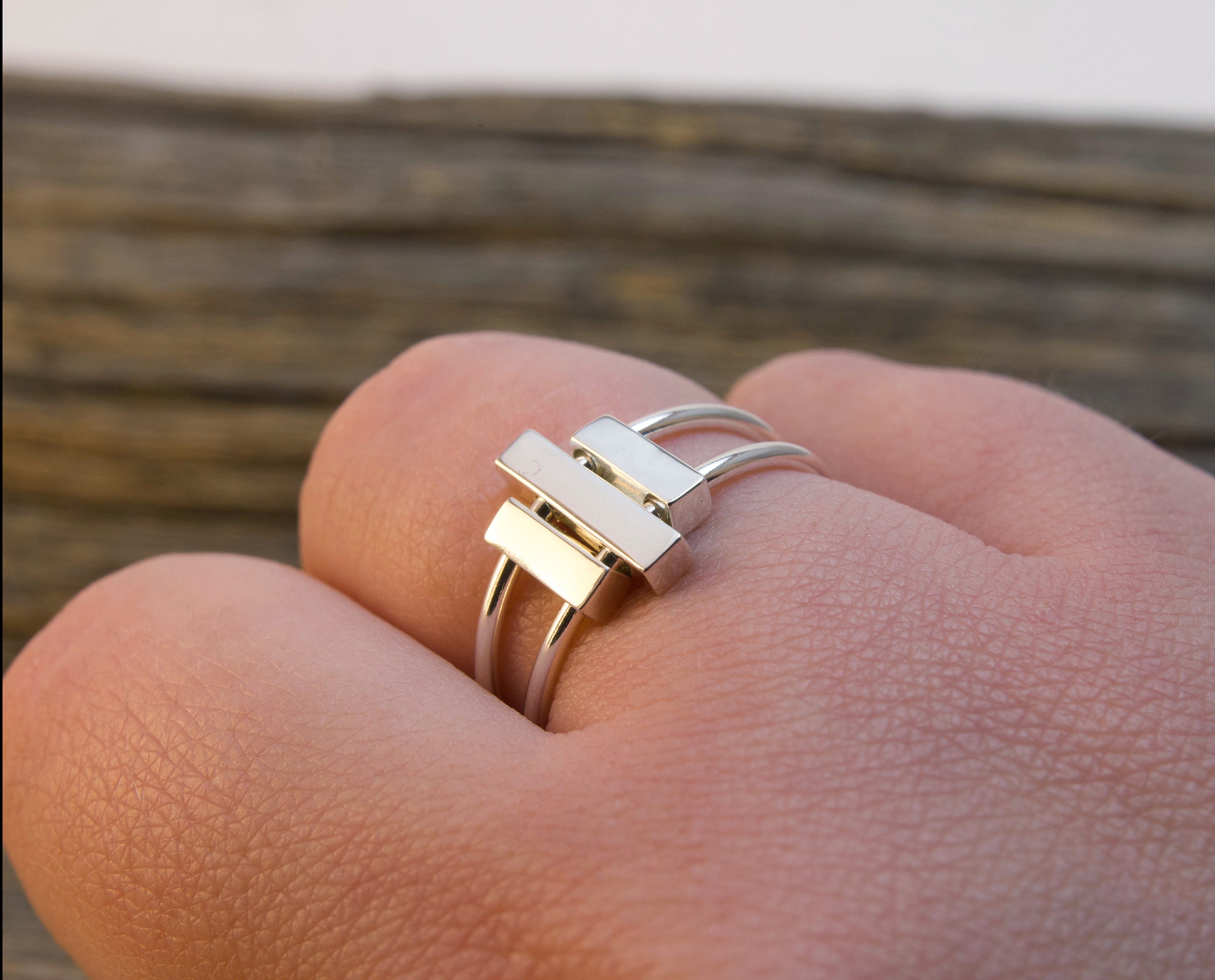 Fidget Three Bars Double Rings Playful Ring Sterling | Etsy