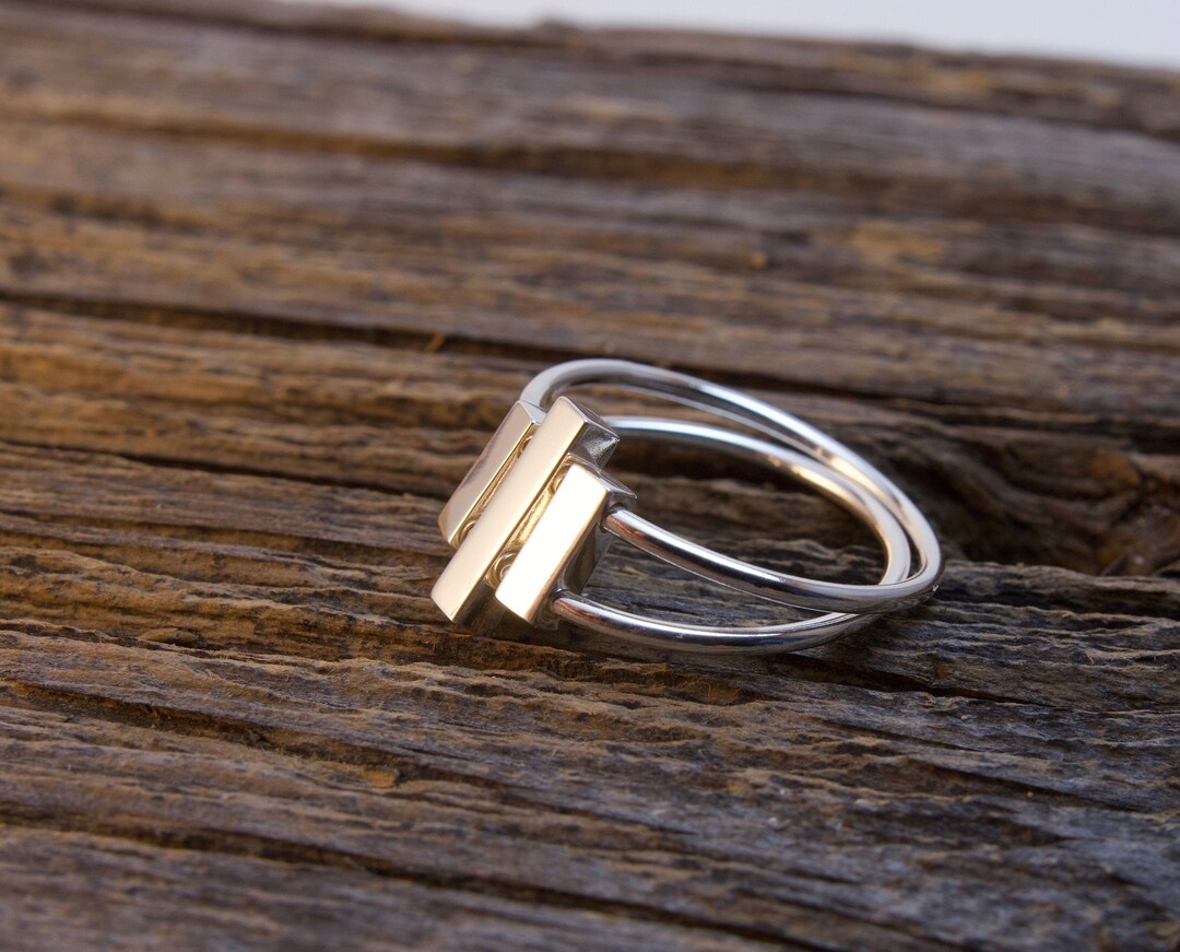 Fidget Three Bars Double Rings, Playful Ring, Sterling Silver, Moving ...