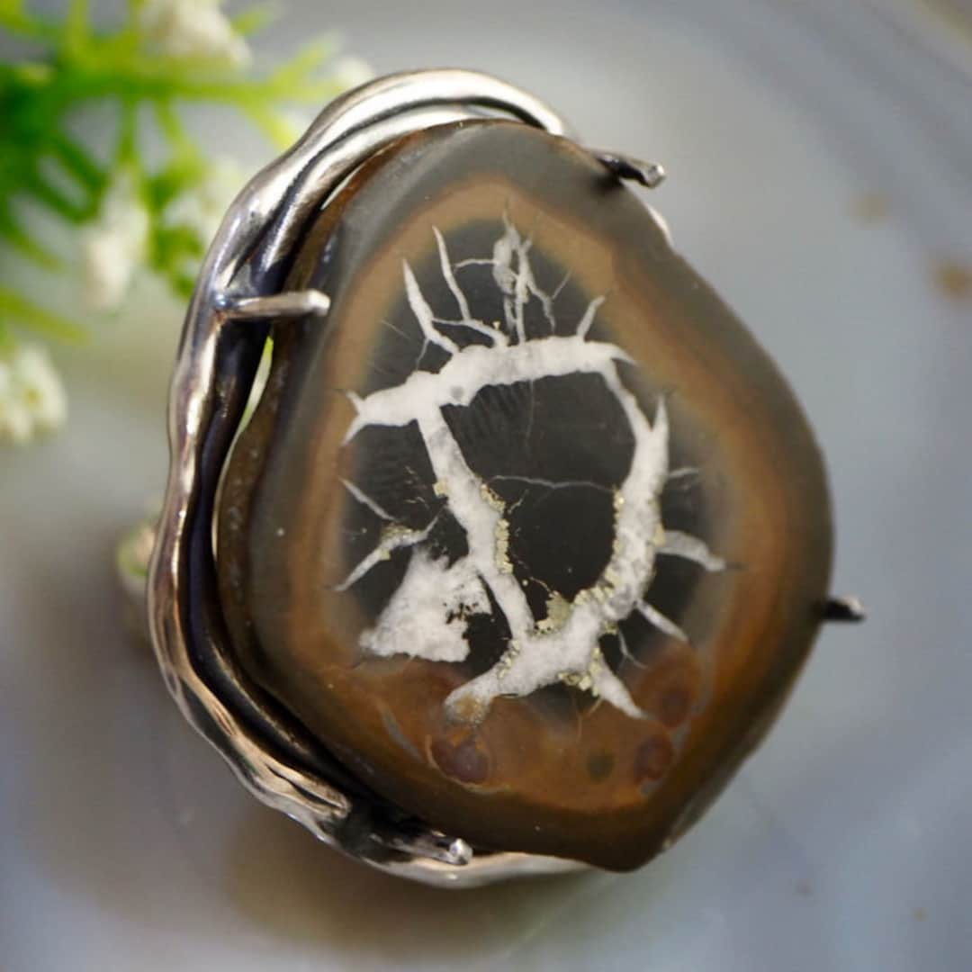 Septarian Ring Septarian Nodule Slice Sterling Silver Jewelry Izovella ...