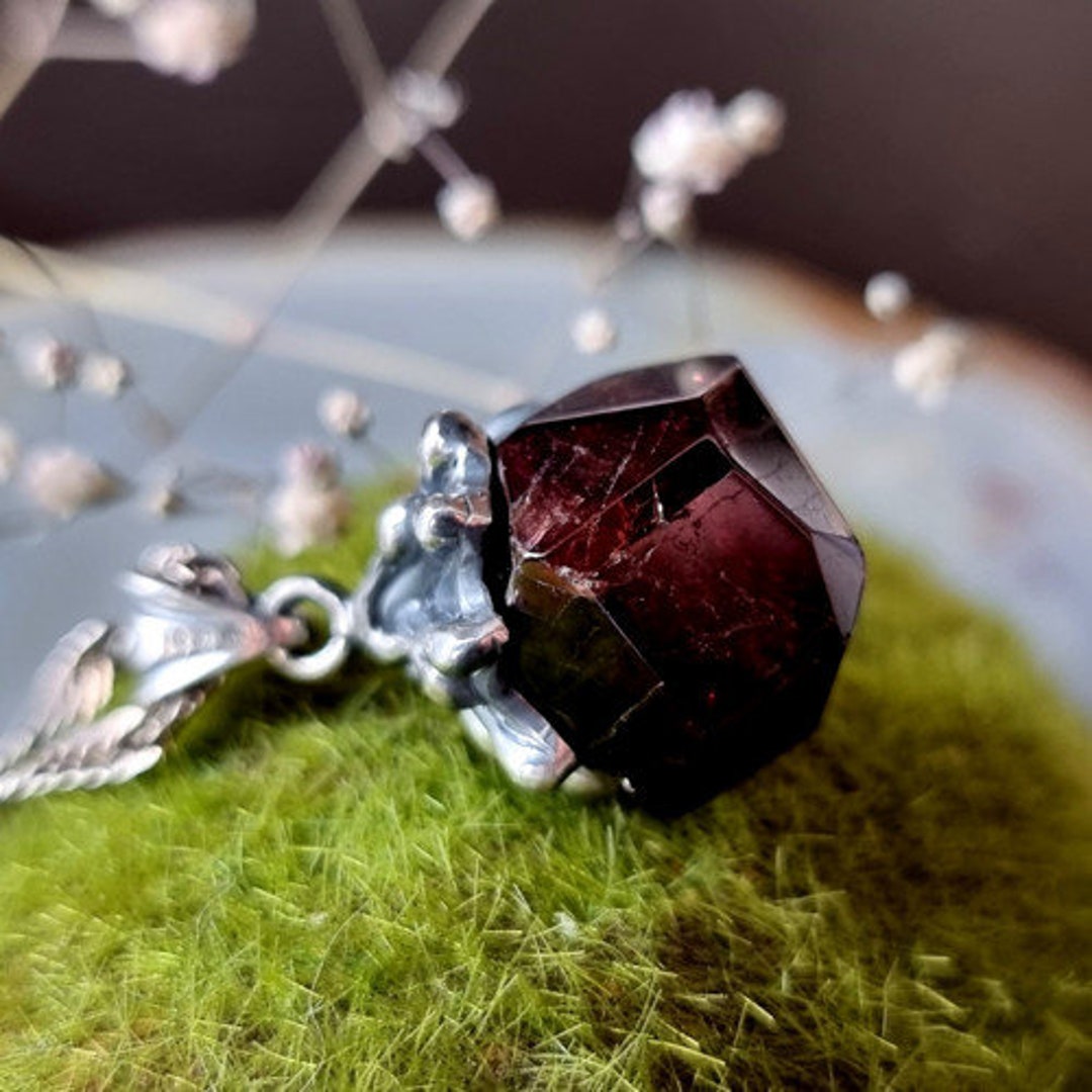 Garnet Pendant Almandine Crystal Necklace Sterling Silver Organic ...