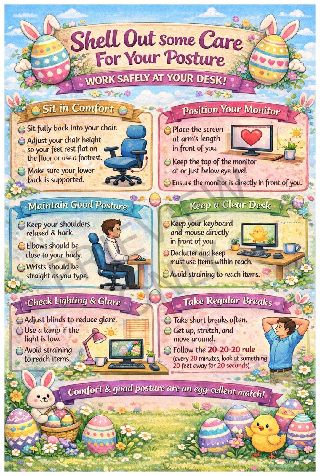 Easter Desk Posture Safety Poster | Ergonomic Workspace Printable ...