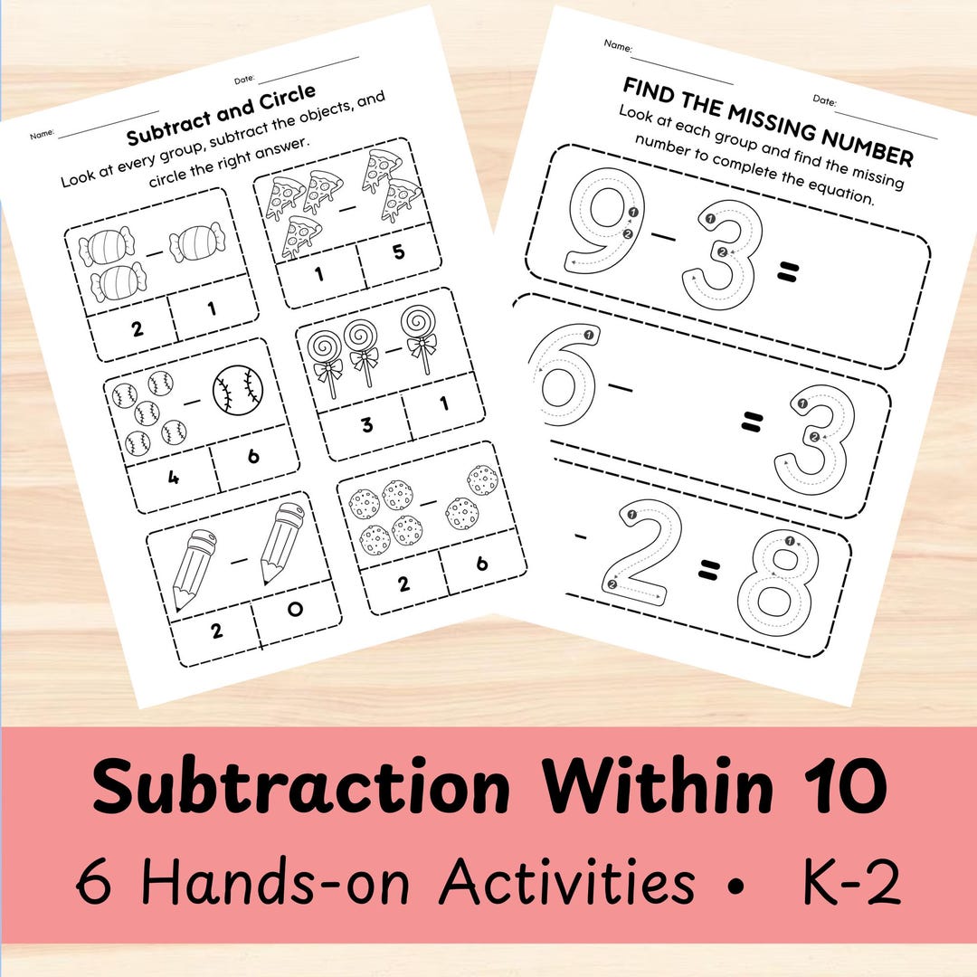 Subtraction Within 10 Worksheets | Kinder Math Activities | Missing ...