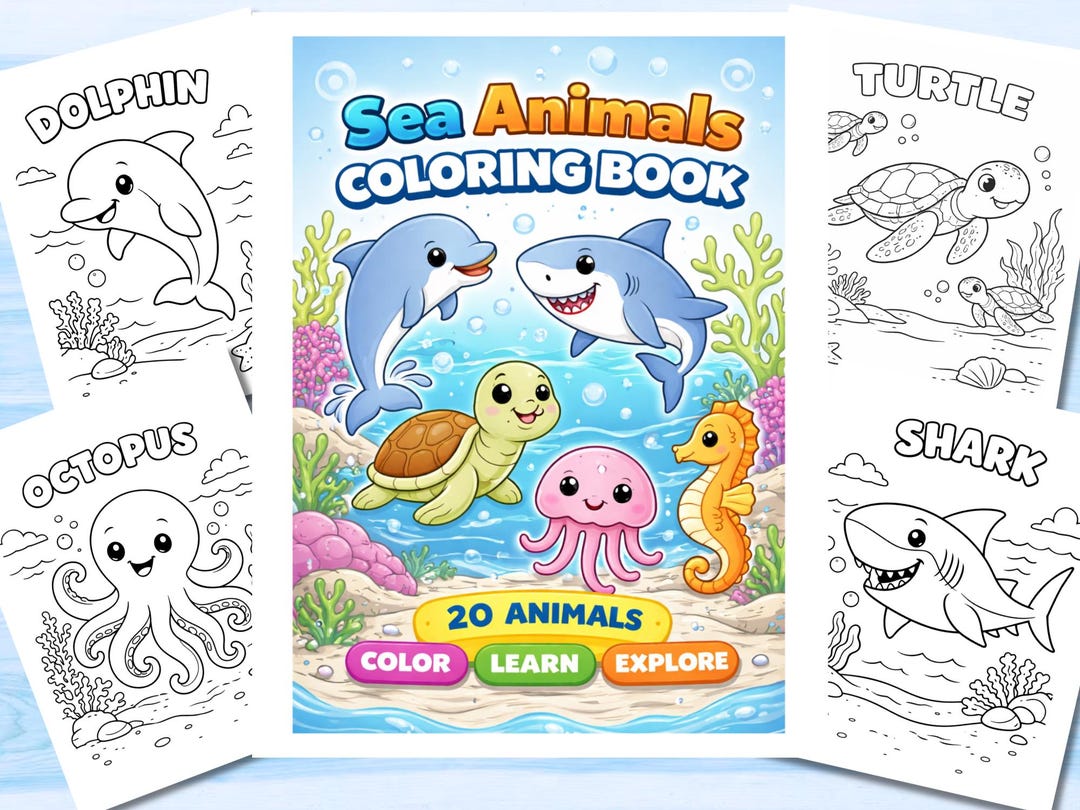 Sea Animals Coloring Book for Kids Ages 3–8 | 20 Printable Ocean ...