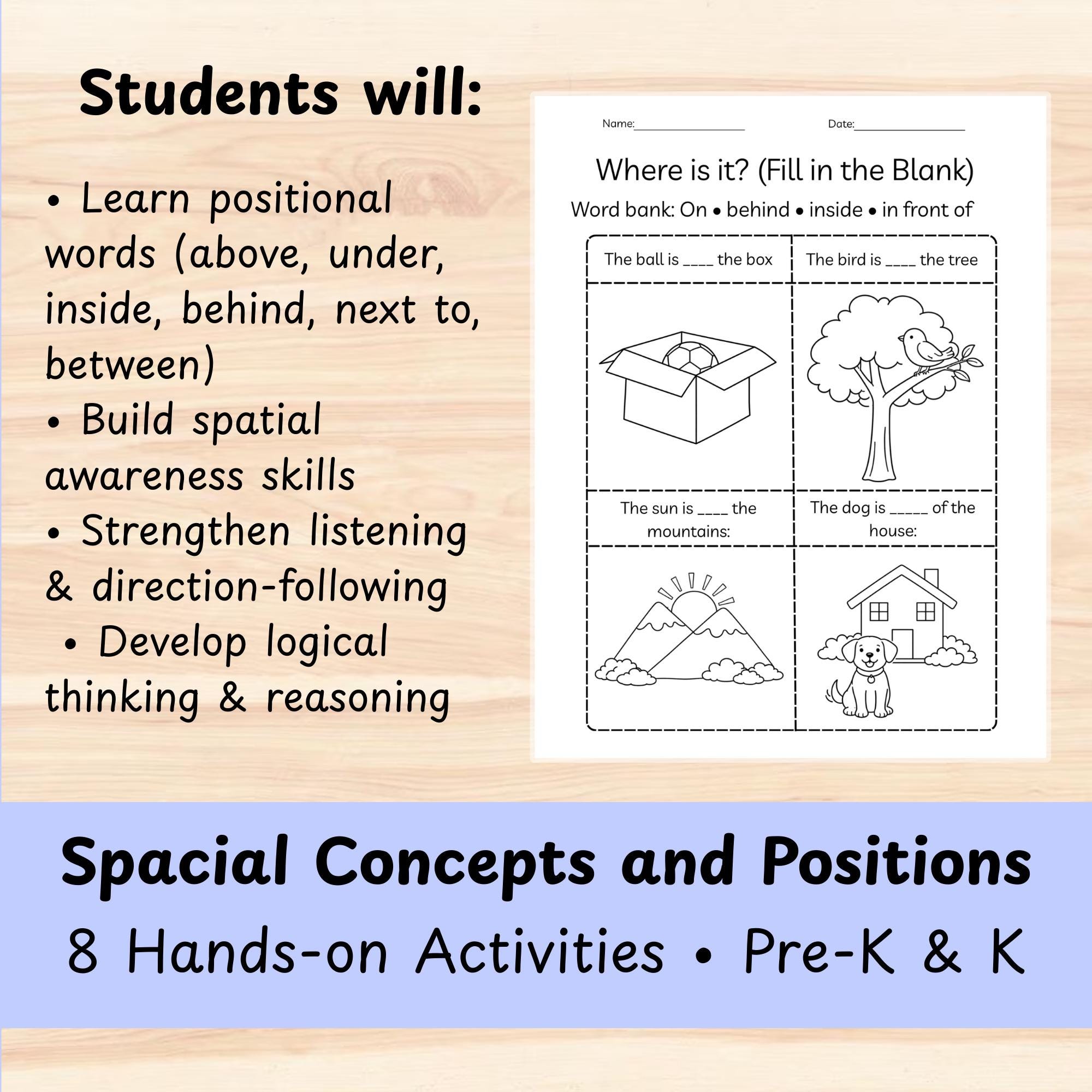Positional Words Activities | Spatial Concepts Worksheets for Preschool ...