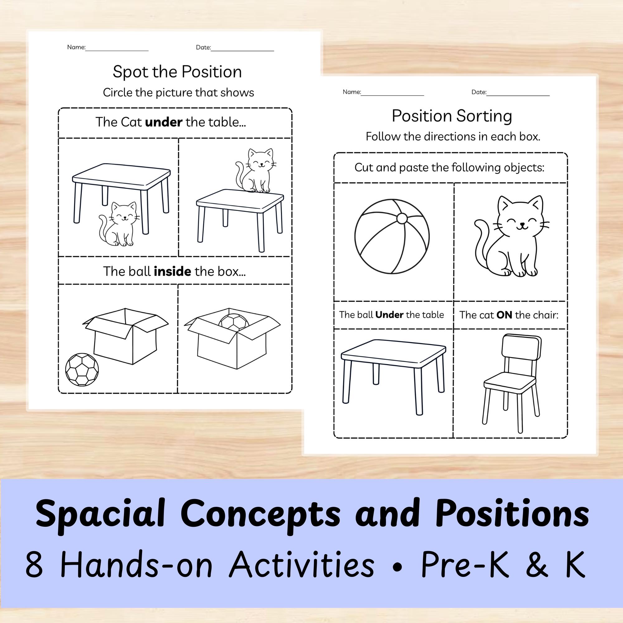 Positional Words Activities | Spatial Concepts Worksheets for Preschool ...