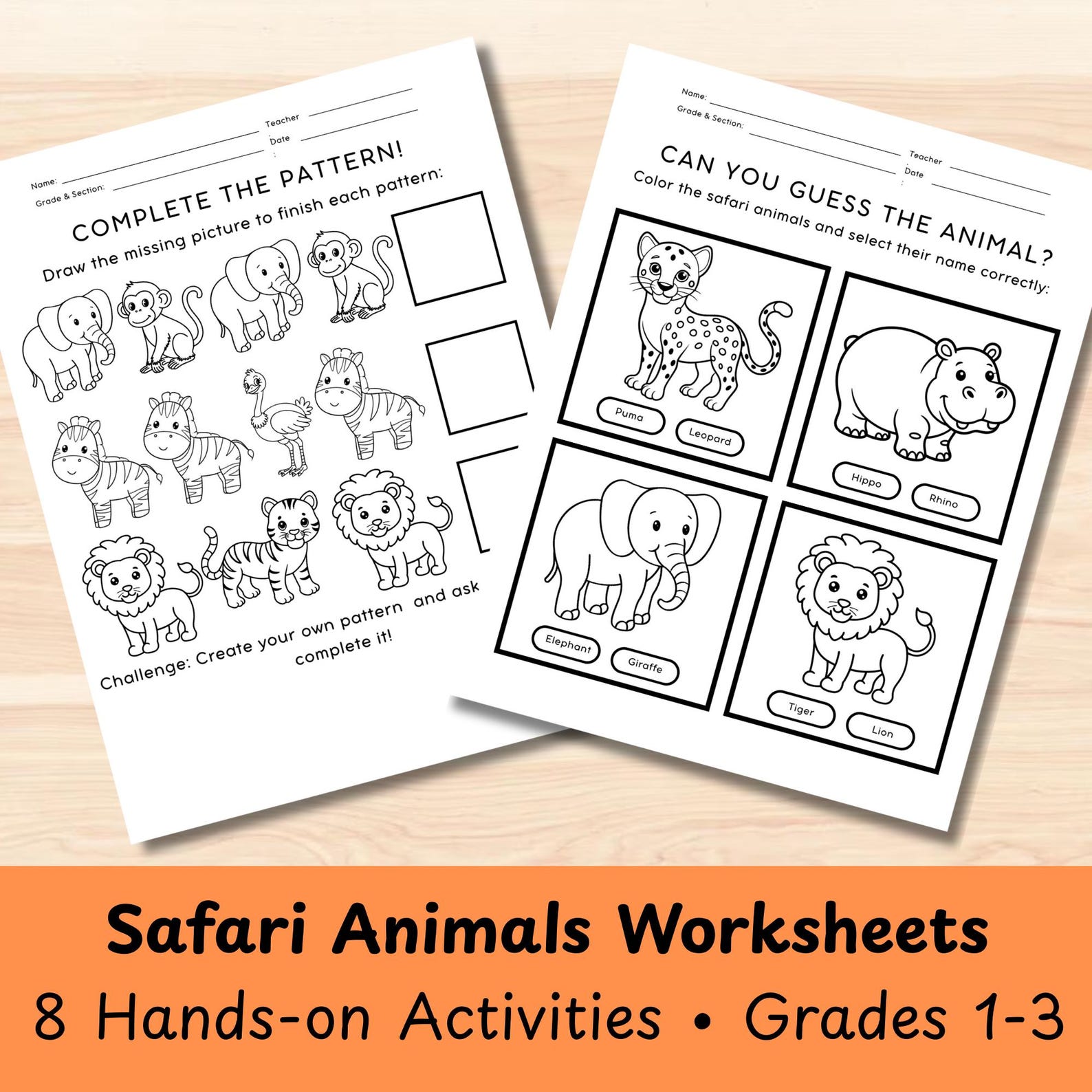 Safari Animals Worksheets | Pre-k to 3rd Grade Activities (digital ...