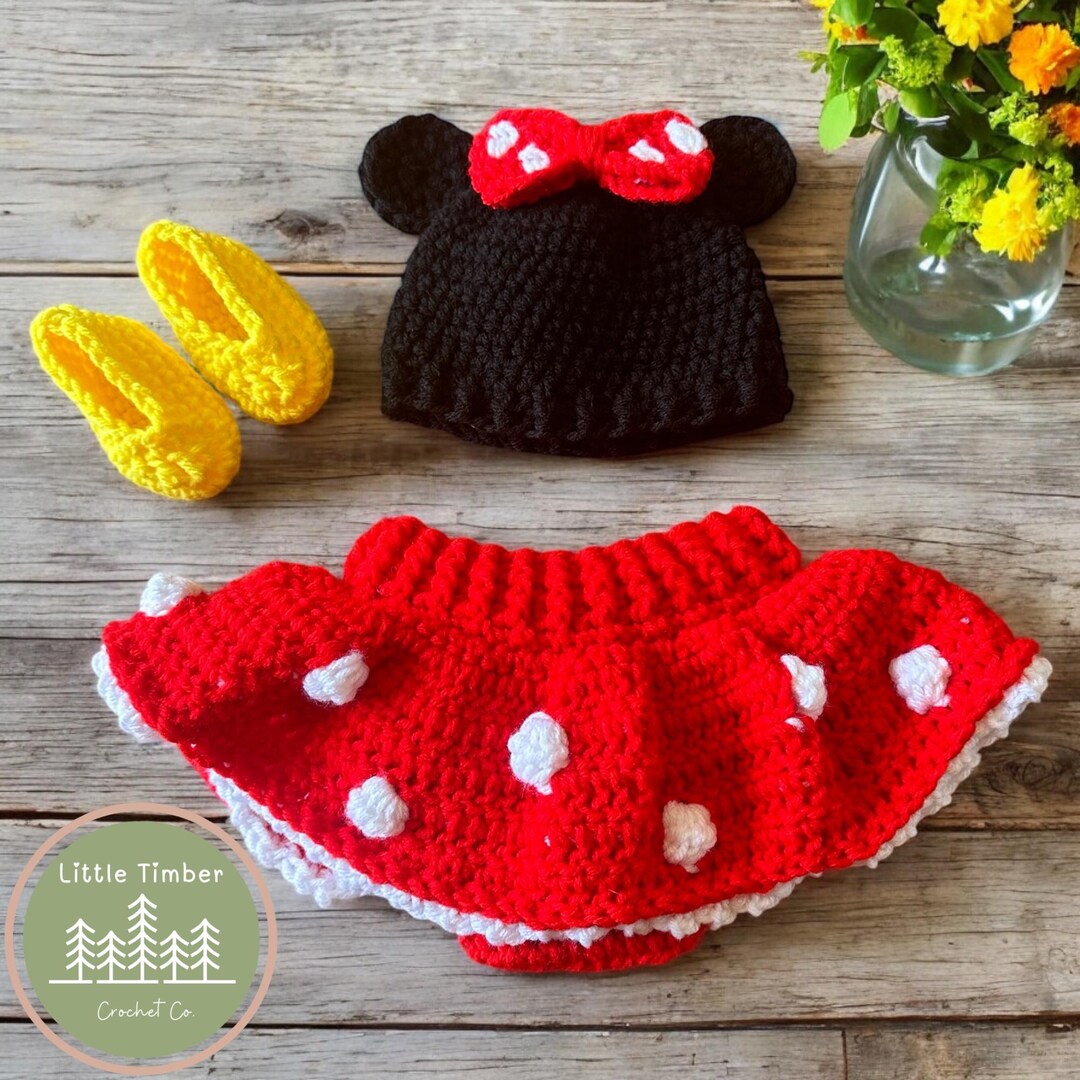 Hand-crocheted Minnie Mouse Inspired Baby Girl, Hand-crocheted Outfit ...