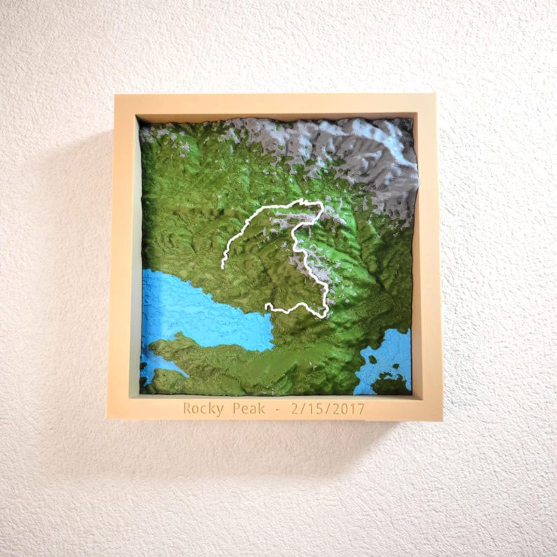 Custom Topographic Trail Map | Framed 3D Terrain Art - Etsy