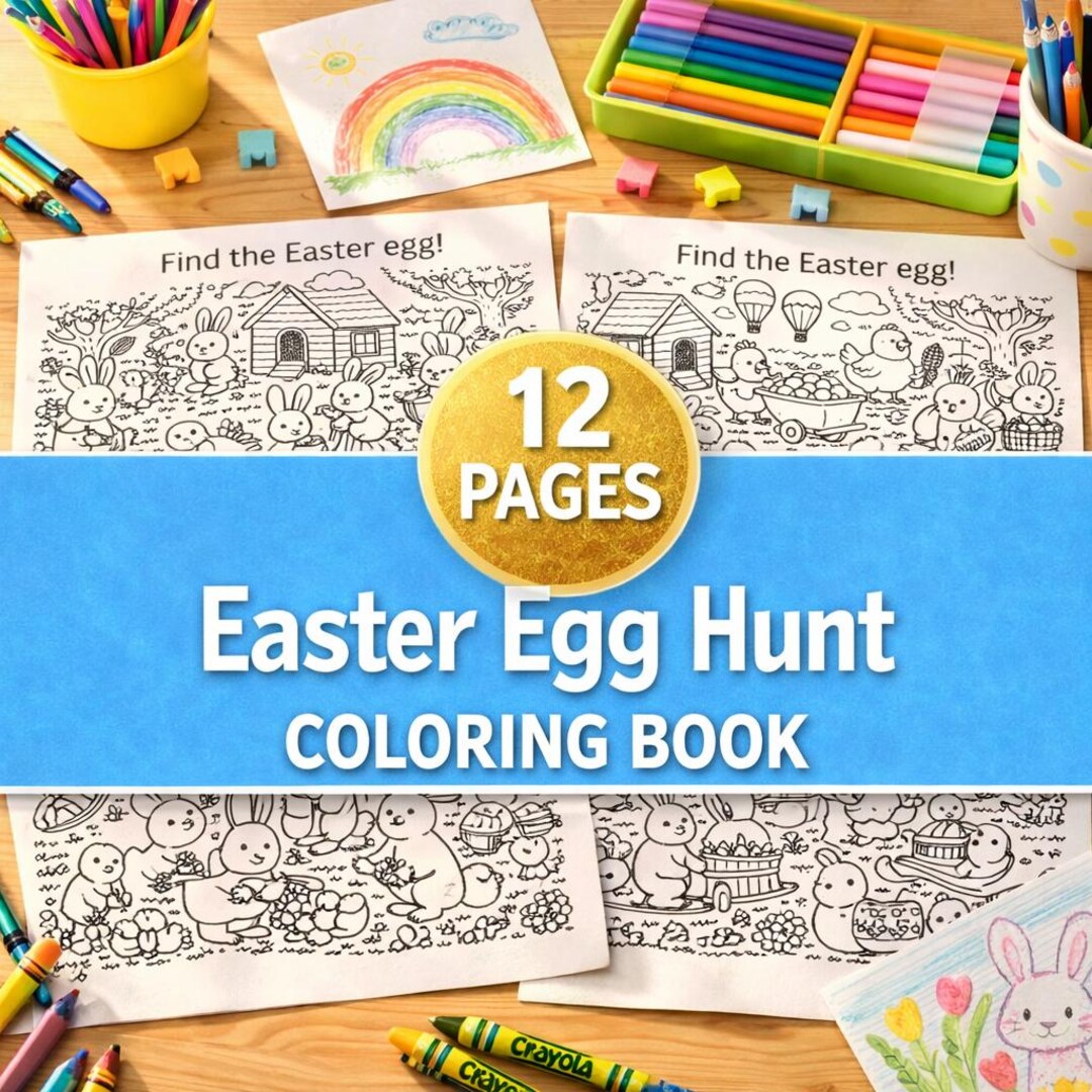 Easter Egg Hunt Coloring Pages | Kids Search and Find Activity | Basket ...