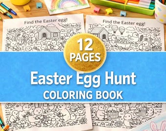 Easter Egg Hunt Coloring Pages | Kids Search and Find Activity | Basket ...