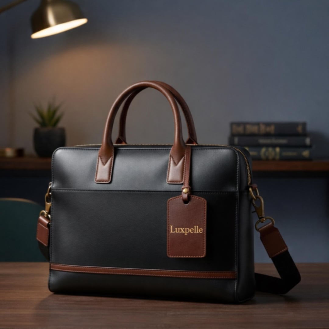 Luxpelle Executive Leather Briefcase – Dual-tone Black & Tan ...