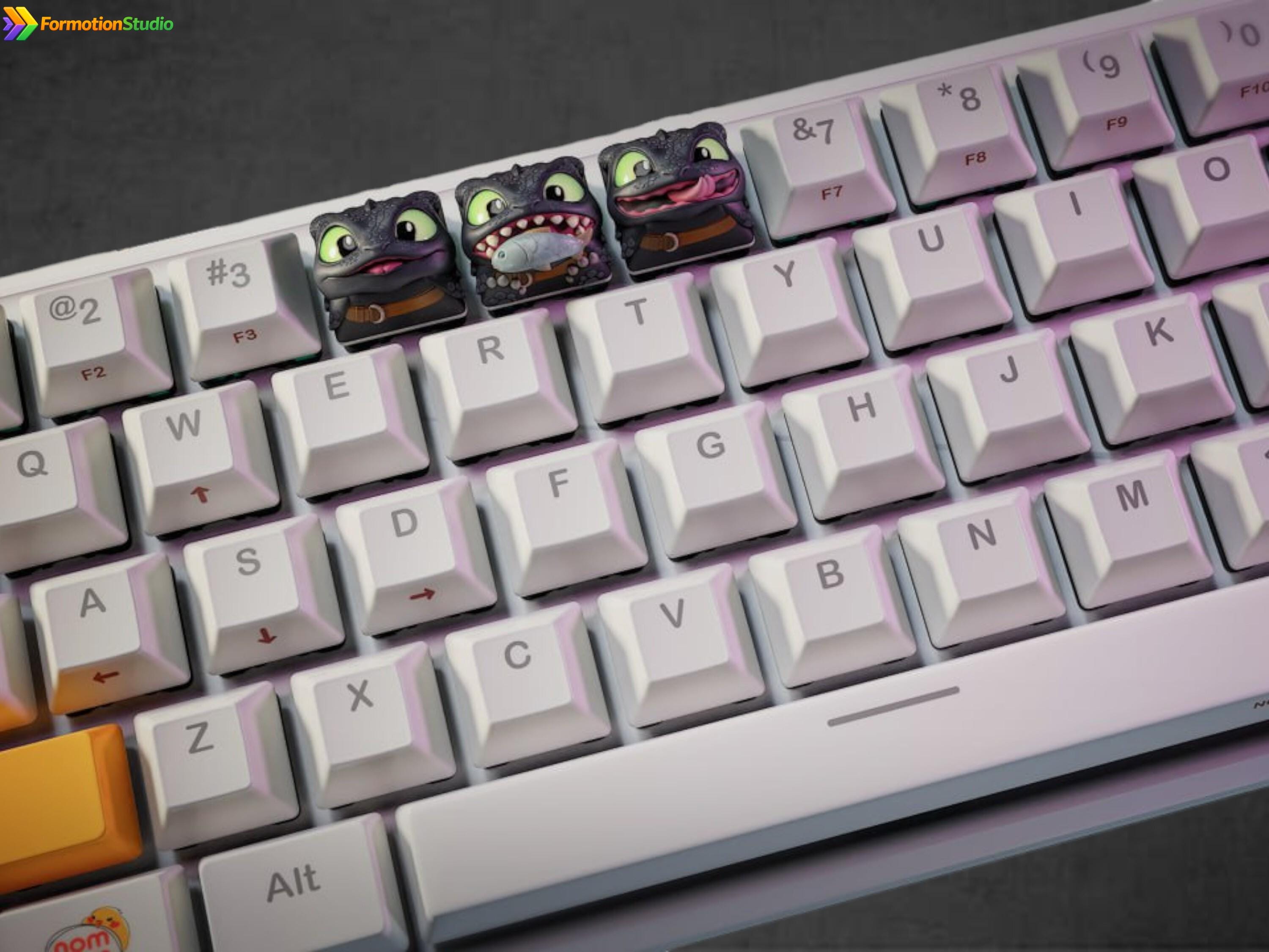 Toothless 3 Keycaps STL, Cute Dragon Keyboard Accessory Set, Stylized ...