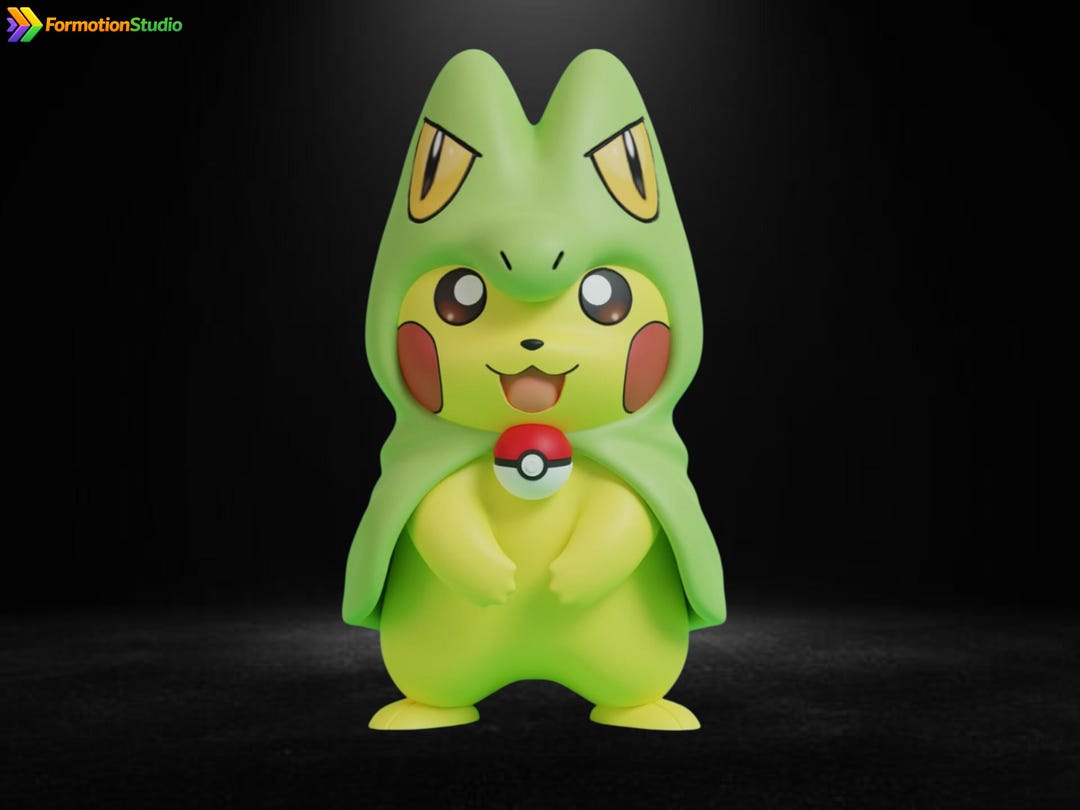 Pikachu Cosplay Treecko STL, Cute Grass Crossover Creature Display ...