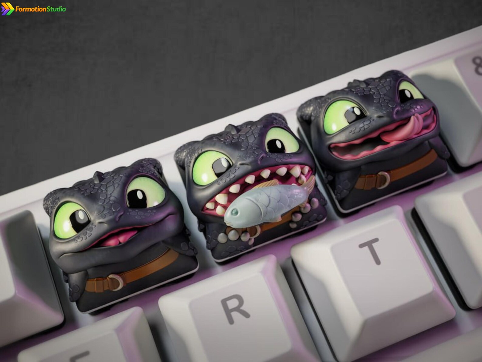 Toothless 3 Keycaps STL, Cute Dragon Keyboard Accessory Set, Stylized ...