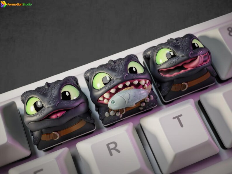 Toothless 3 Keycaps STL, Cute Dragon Keyboard Accessory Set, Stylized ...