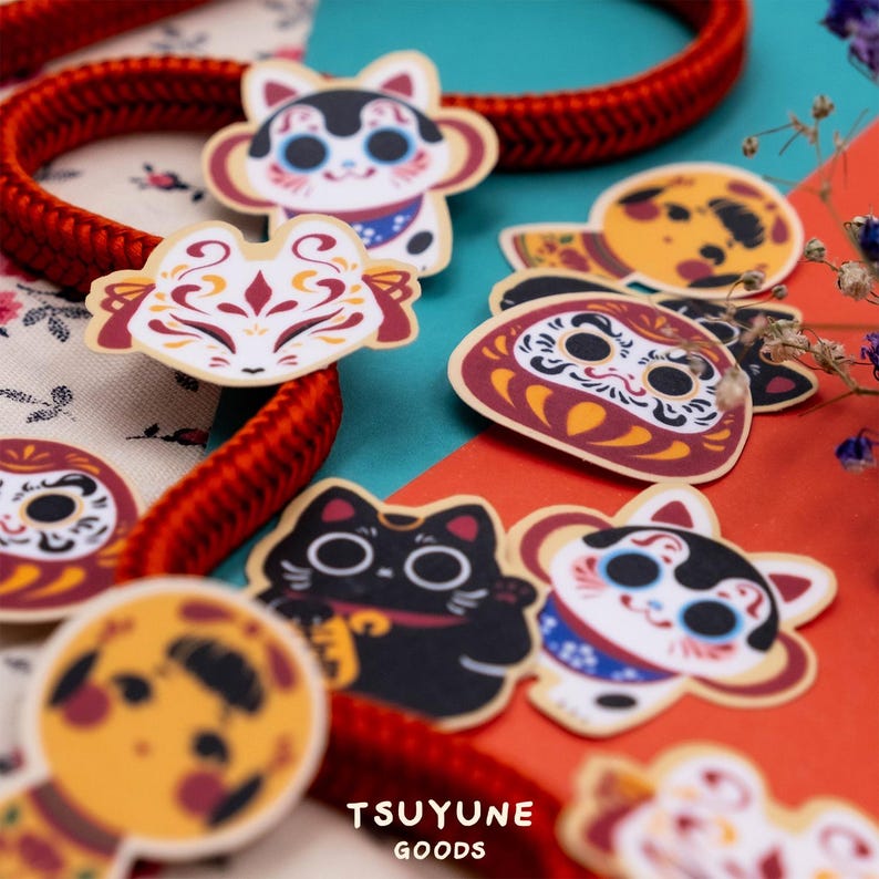 Japanese Folk Sticker Pack • 10 Matte Stickers • Artist Designed - Etsy