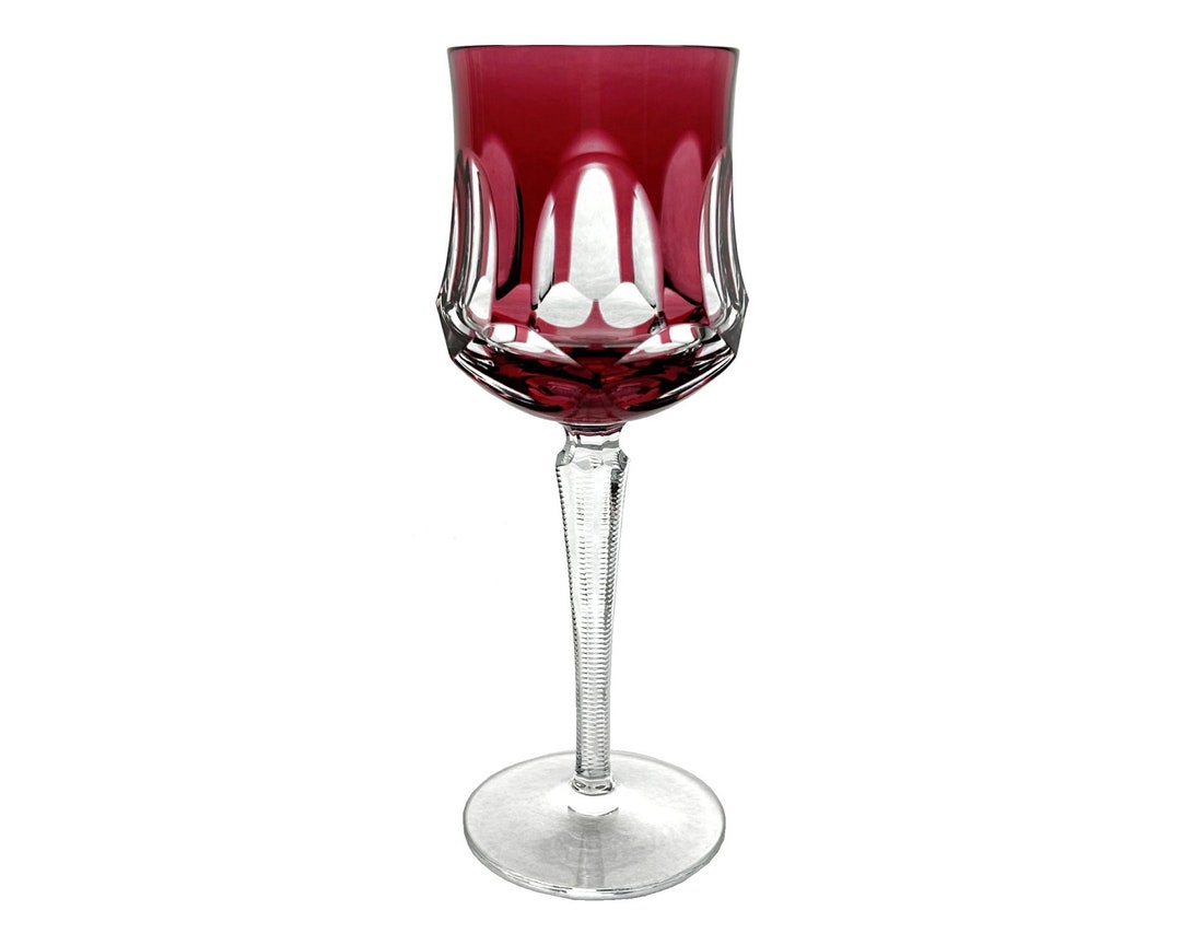 Vintage CRANBERRY RED PINK Wine Glass Goblet Hock Cut-to-clear 24% Lead ...