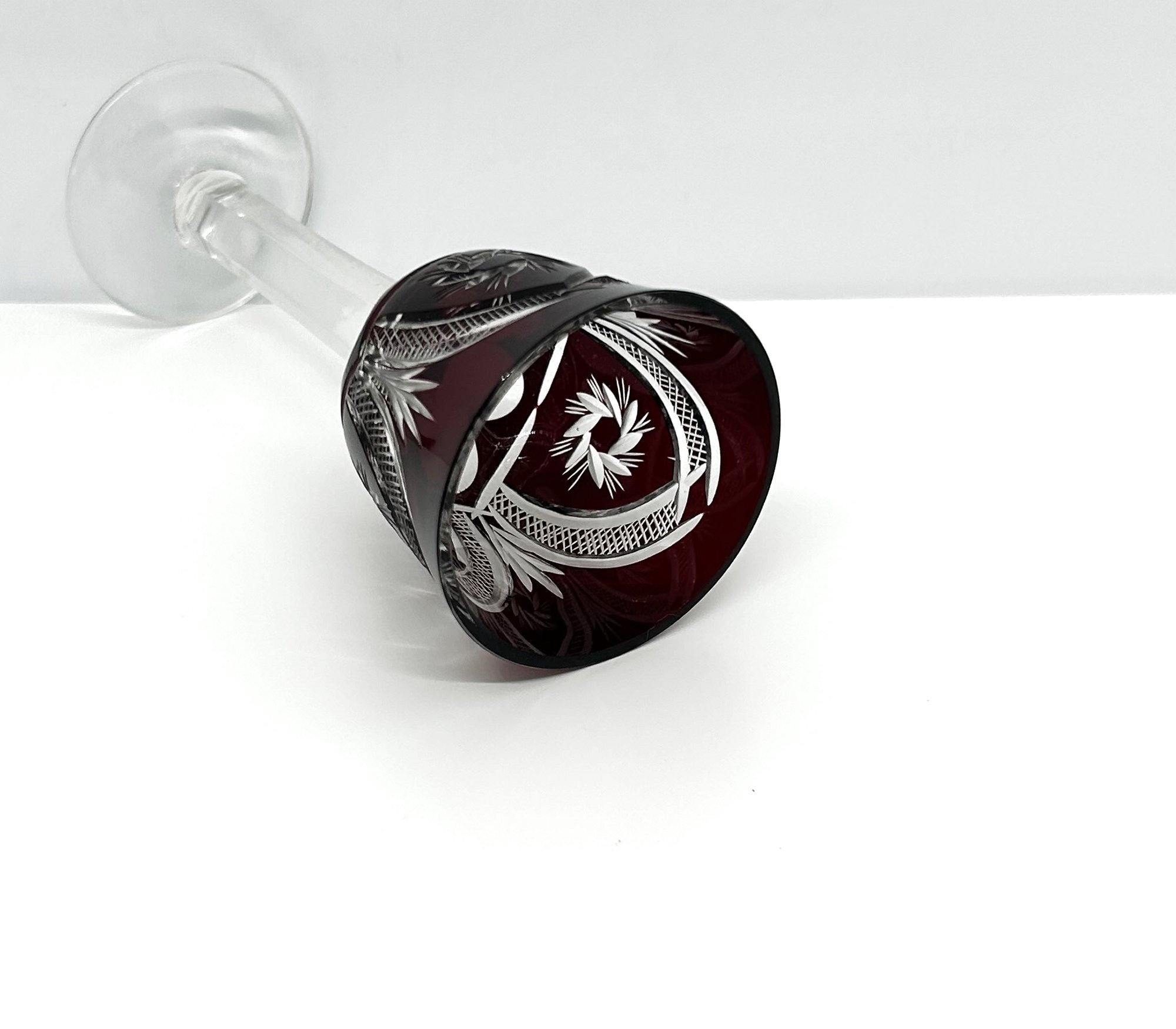 Vintage DEEP RUBY RED Cordial Glass Goblet Hock Cut-to-clear 24% Lead ...