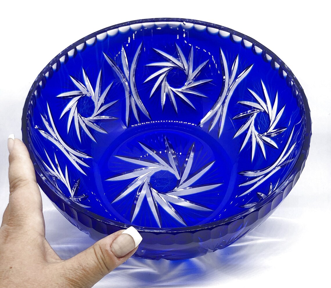 Pinwheel Pattern DEEP COBALT BLUE Large Bowl Cut-to-clear Lead - Etsy