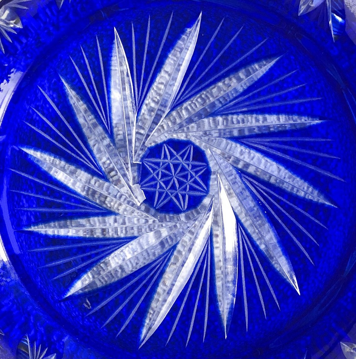 Pinwheel Pattern DEEP COBALT BLUE Large Bowl Cut-to-clear Lead - Etsy