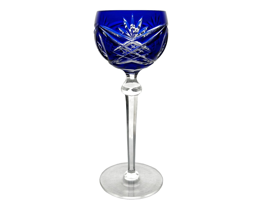 Vintage COBALT ROYAL BLUE Wine Glass Goblet Hock Cut-to-clear 24% Lead ...