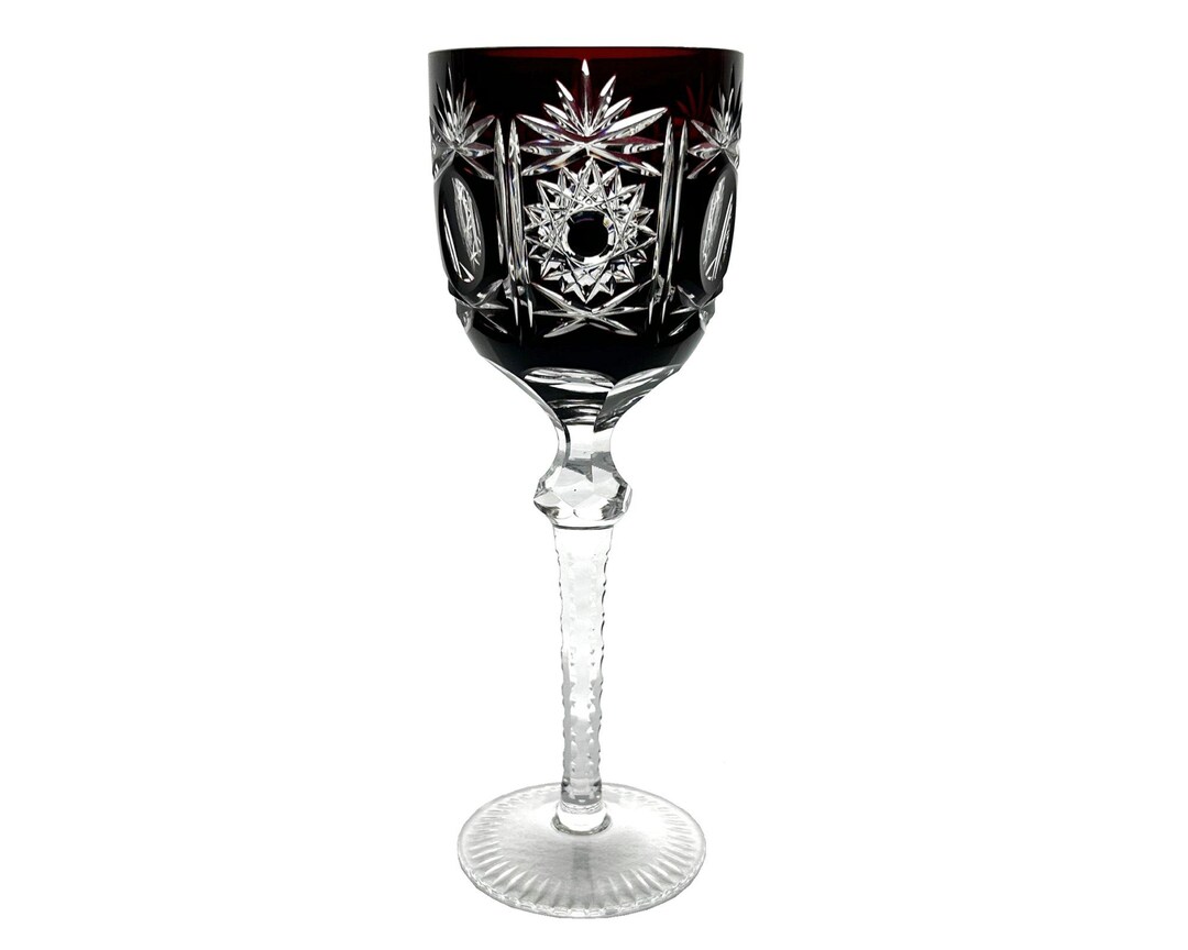 Vintage DEEP RUBY RED Wine Glass Goblet Hock Cut-to-clear 30% Pbo ...
