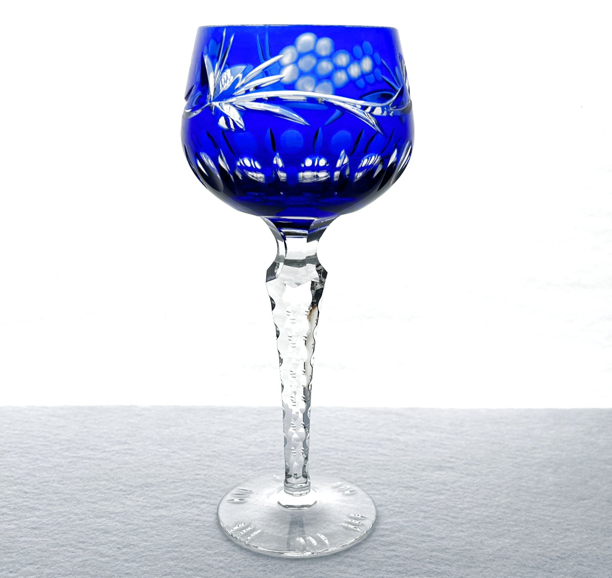 Vintage COBALT ROYAL BLUE Wine Glass Goblet Hock Cut-to-clear 24%pbo ...