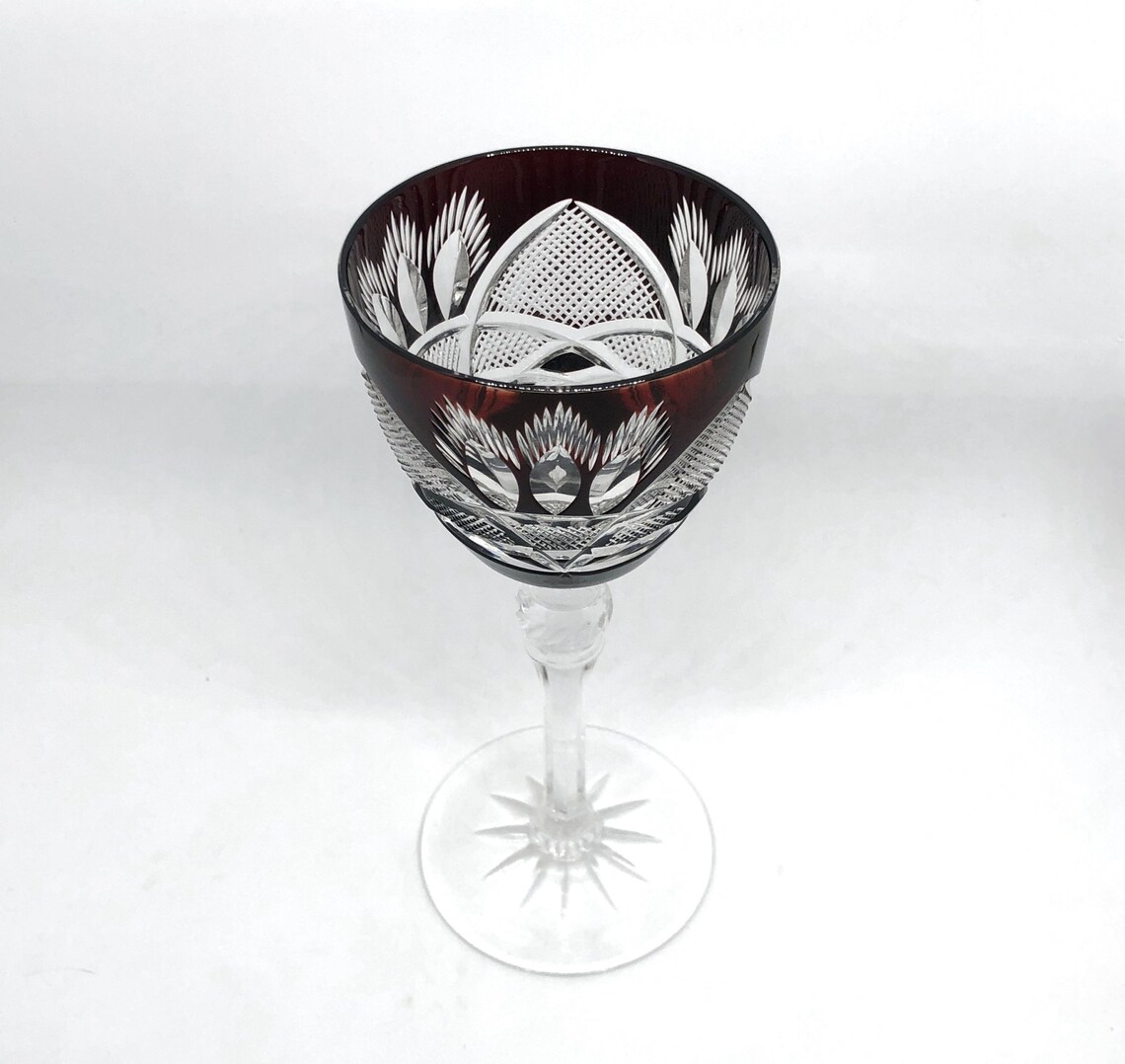 Vintage Deep RUBY RED Wine Goblet Glass Hock Cut-to-clear Full Lead 24% ...