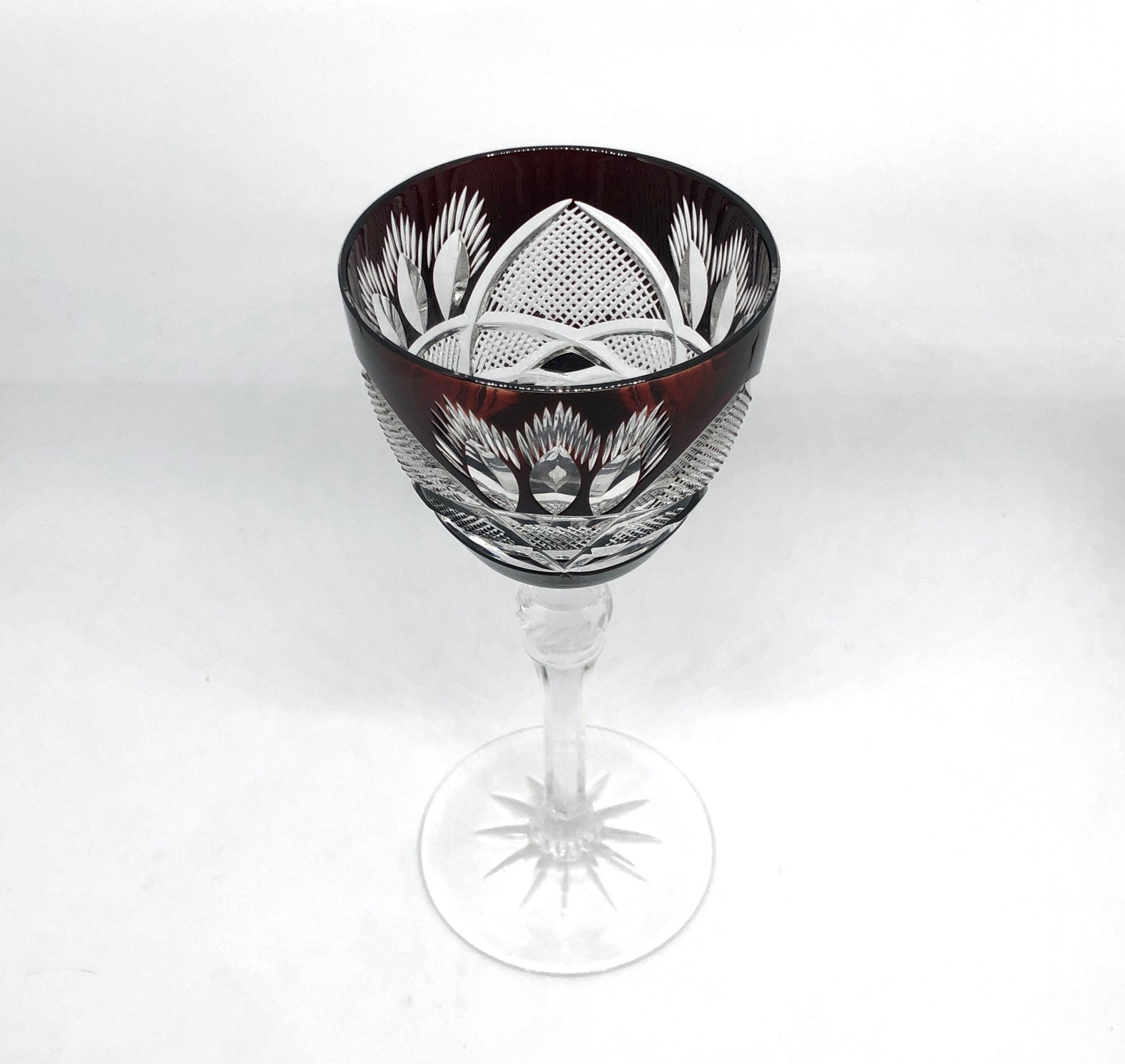 Vintage Deep RUBY RED Wine Goblet Glass Hock Cut-to-clear Full - Etsy
