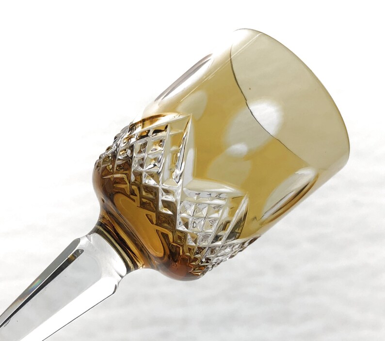 Vintage AMBER HONEY Cordial Glass Goblet Hock Cut-to-clear 24% Lead ...