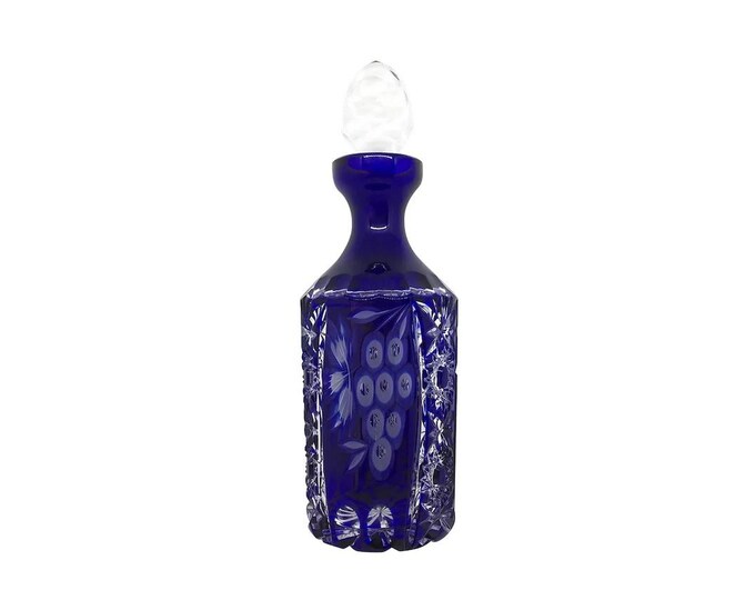 Traube Grape Pattern DEEP COBALT BLUE Decanter Carafe Cut-to-clear Full ...