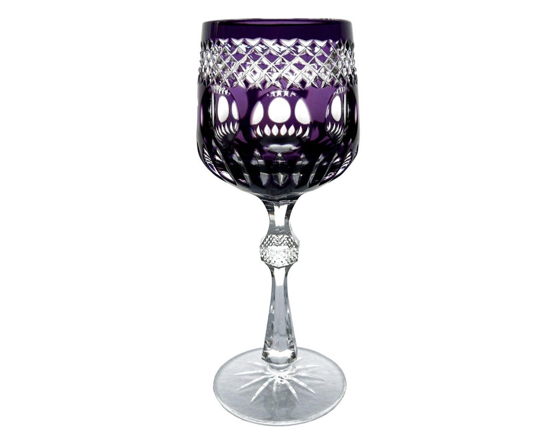 Vintage AMETHYST PURPLE VIOLET Wine Glass Goblet Hock Cut-to-clear 24% ...