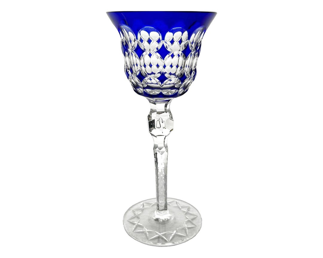 Antique COBALT ROYAL BLUE Wine Glass Goblet Hock Cut-to-clear 24% Lead ...