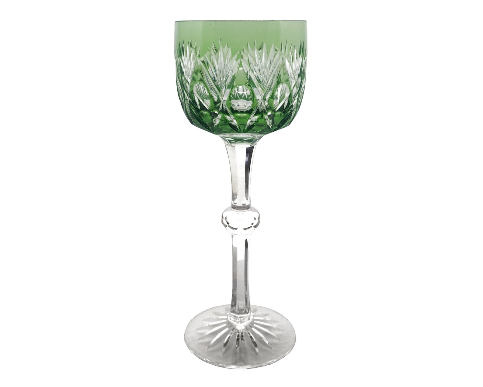 Vintage EMERALD GREEN Wine Glass Goblet Hock Cut-to-clear 30% Pbo ...