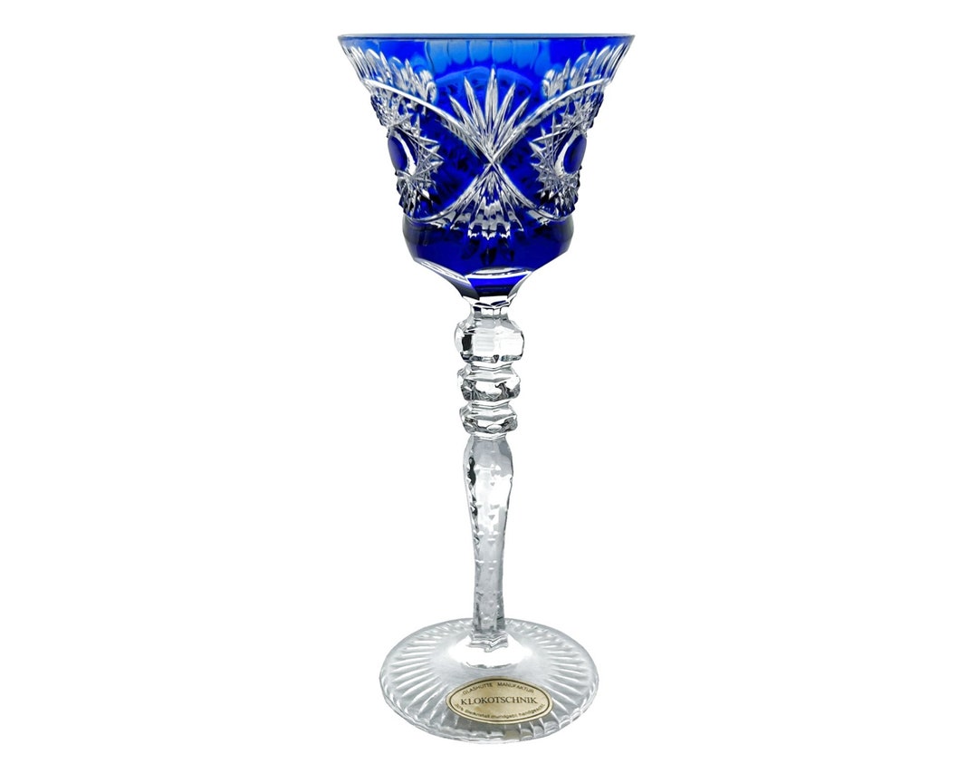 Vintage ROYAL COBALT BLUE Cordial Glass Goblet Hock Cut-to-clear 30% ...