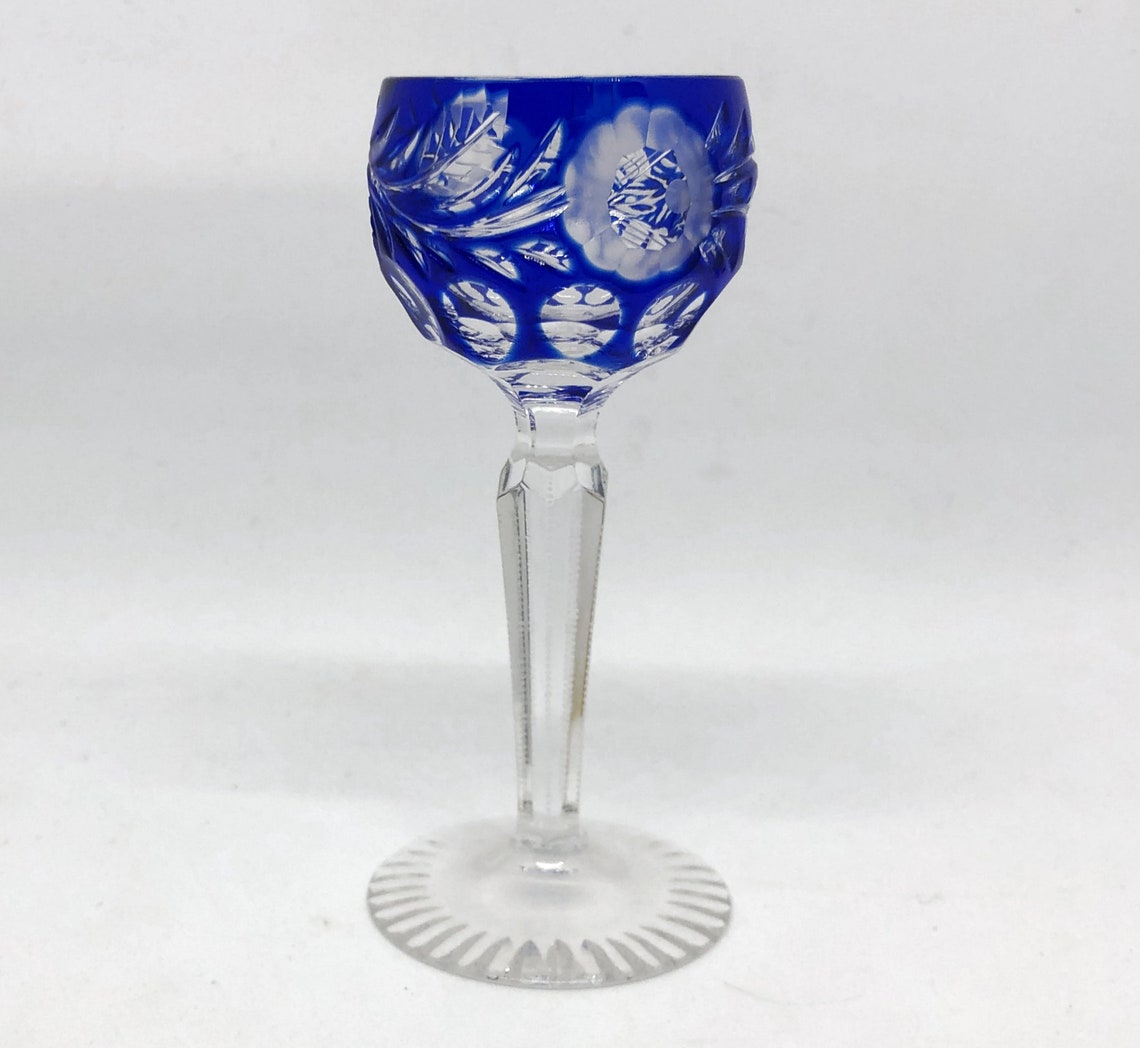 Vintage COBALT BLUE Cordial Hock Glass Cut-to-clear Lead 24% - Etsy
