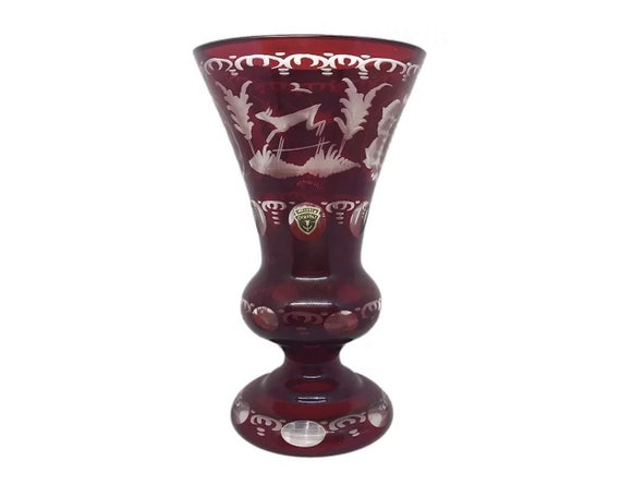 RUBY RED Stained Vase Glass Cut-to-clear CRYSTAL Bohemian | Etsy