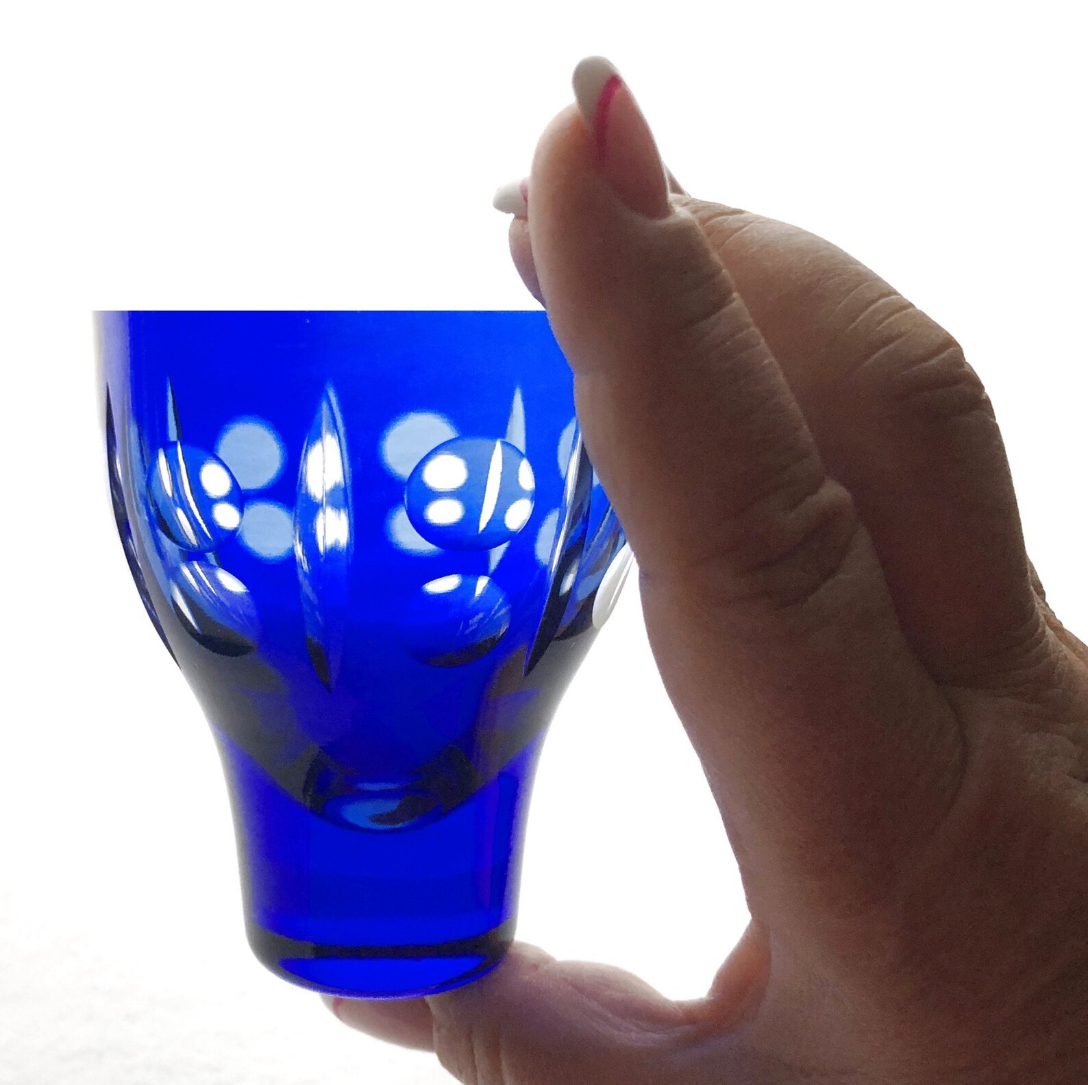 Mid-century Modern COBALT BLUE Juice Glass Cut-to-clear 24% Lead ...